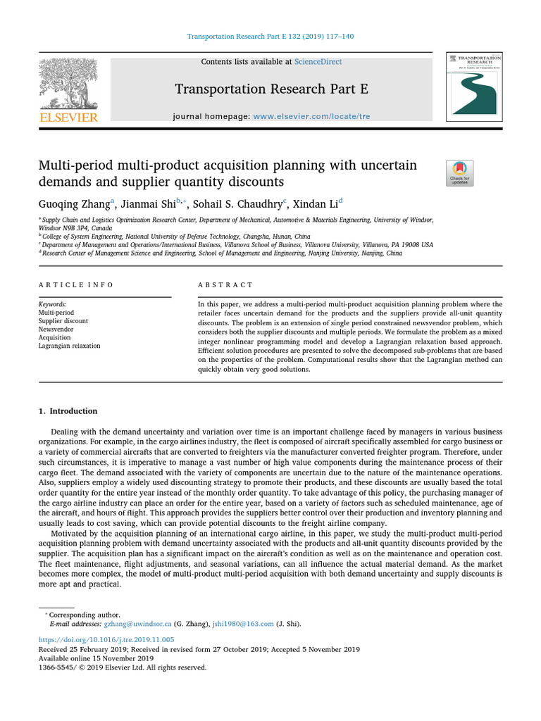 Multi-Period Multi-Product Acquisition Planning With Uncertain Demands ...