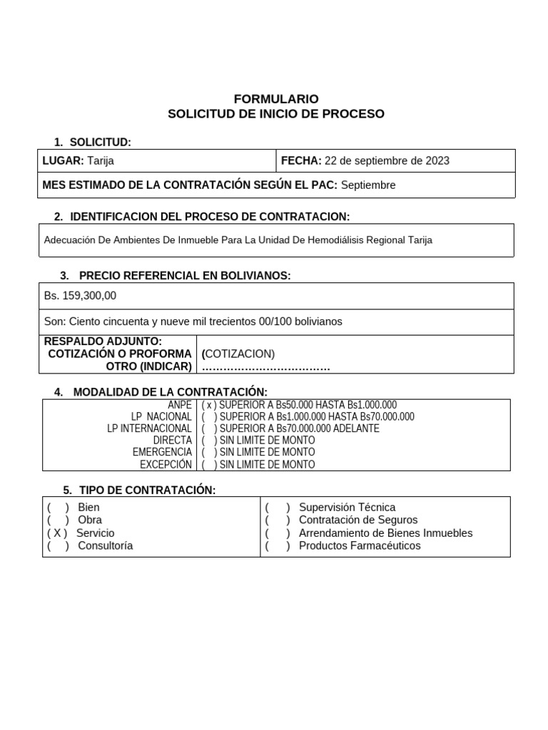 03 Formulario Inicio de Proceso | PDF