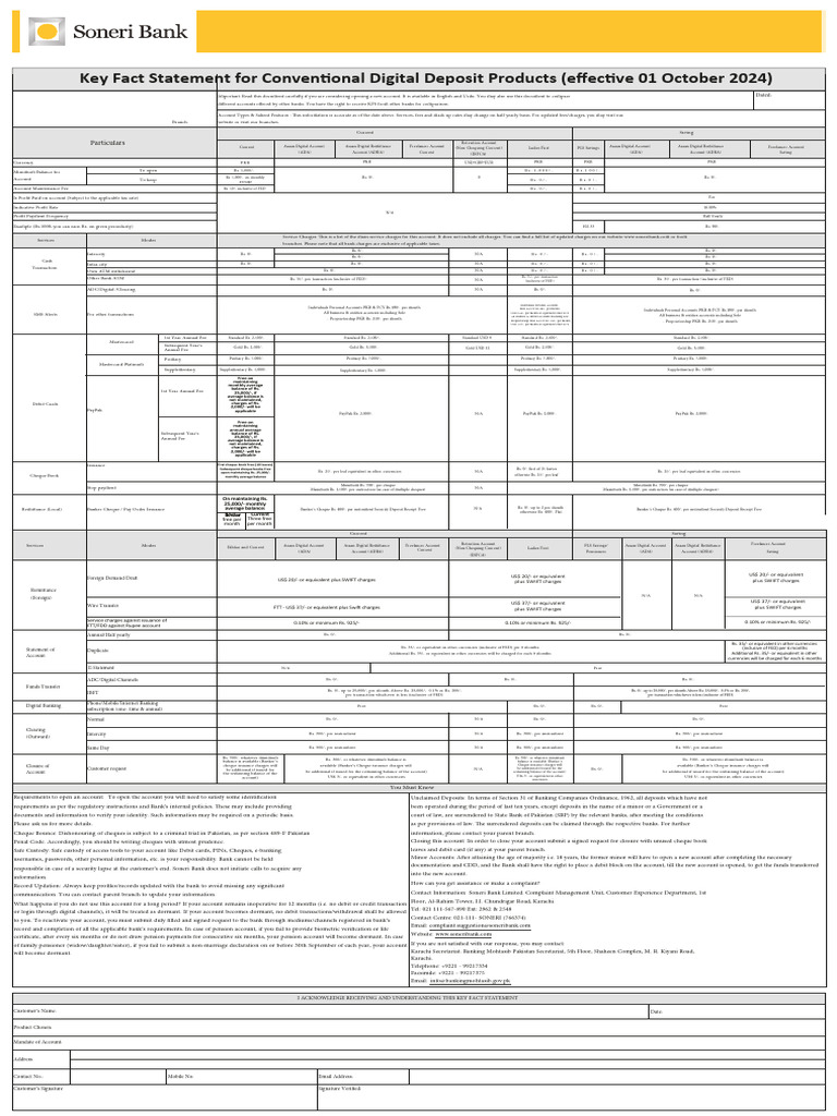 Key Fact Statement_brochure | PDF | Banks | Cheque