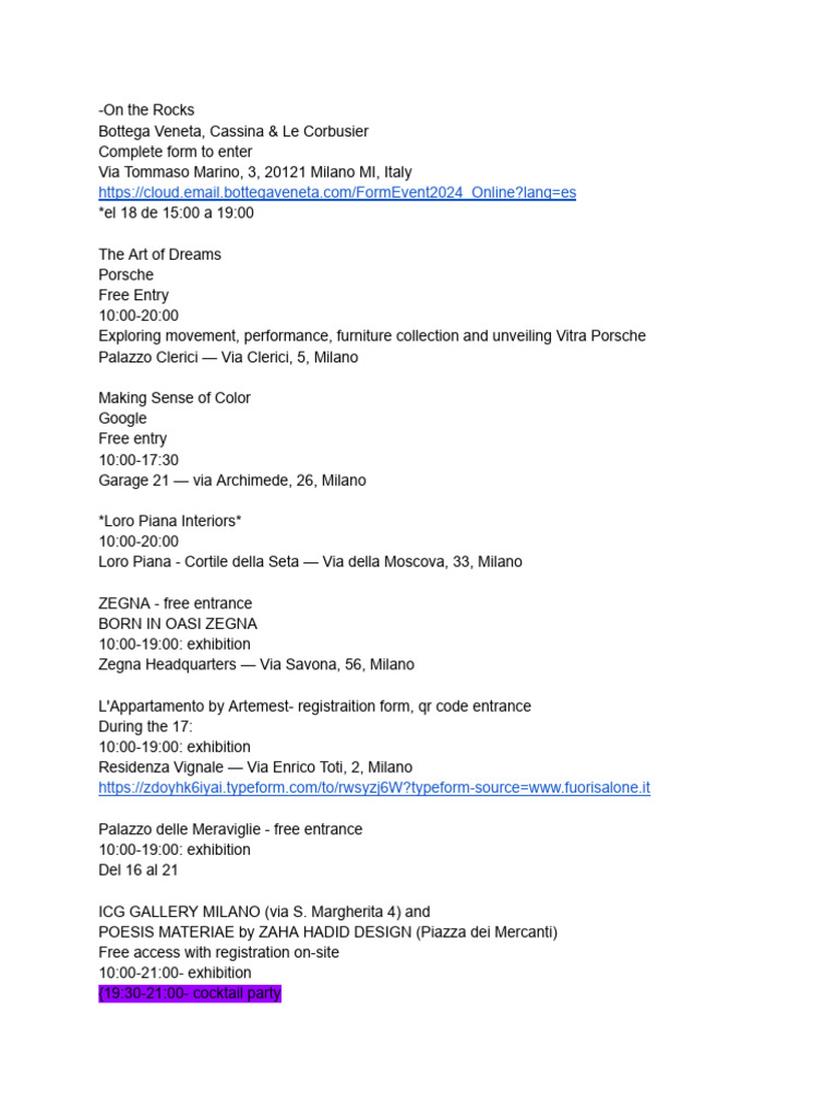 Milan Design Week 2024 Events Guide | PDF