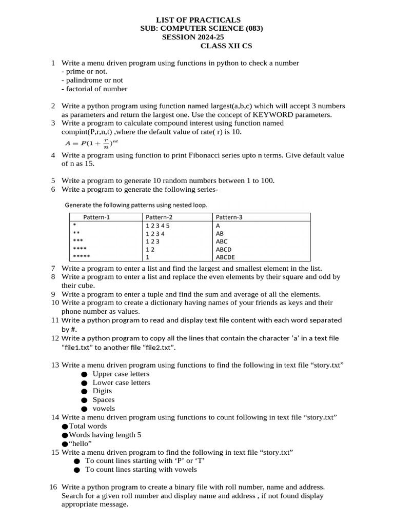 List of Practicals CS Class Xii CS | PDF | Software Engineering | Data Management