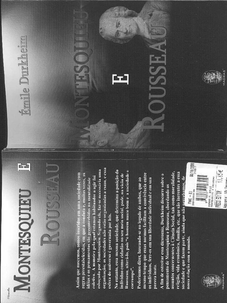 DURKHEIM, Emile. Montesquieu e Rousseau Pioneiros Da Sociologia | PDF