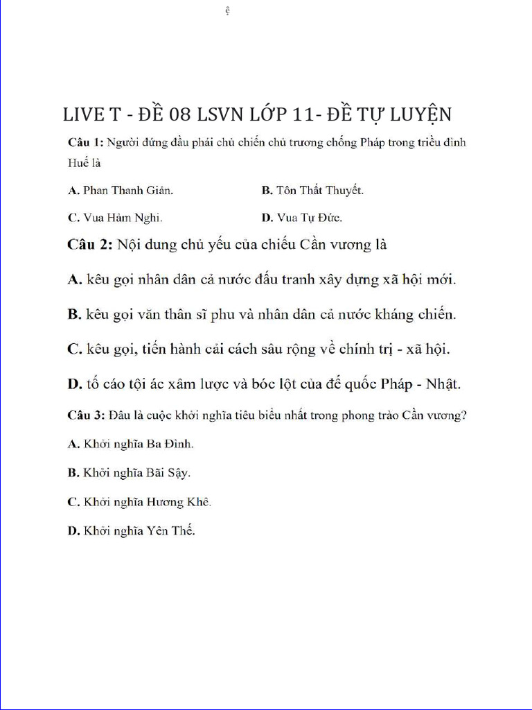 LIVE T - ĐỀ 08 LSVN LỚP 11- ĐỀ TỰ LUYỆN | PDF