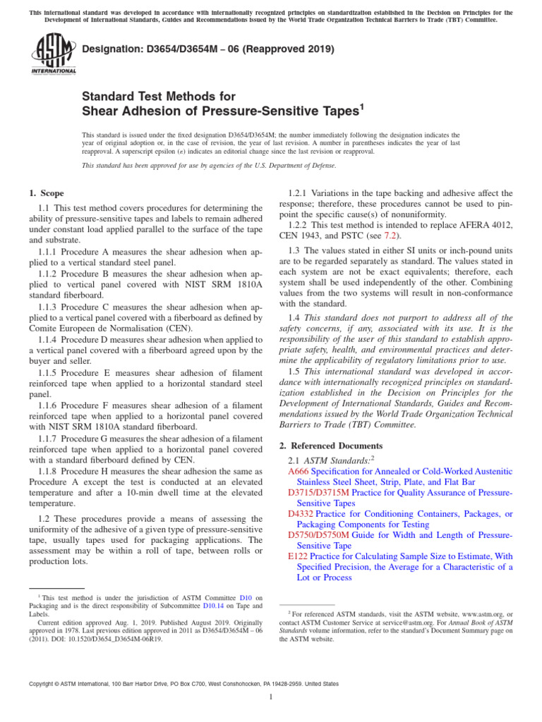 Astm D3654 - D3654M-06 (2019) | PDF | Adhesion | Materials