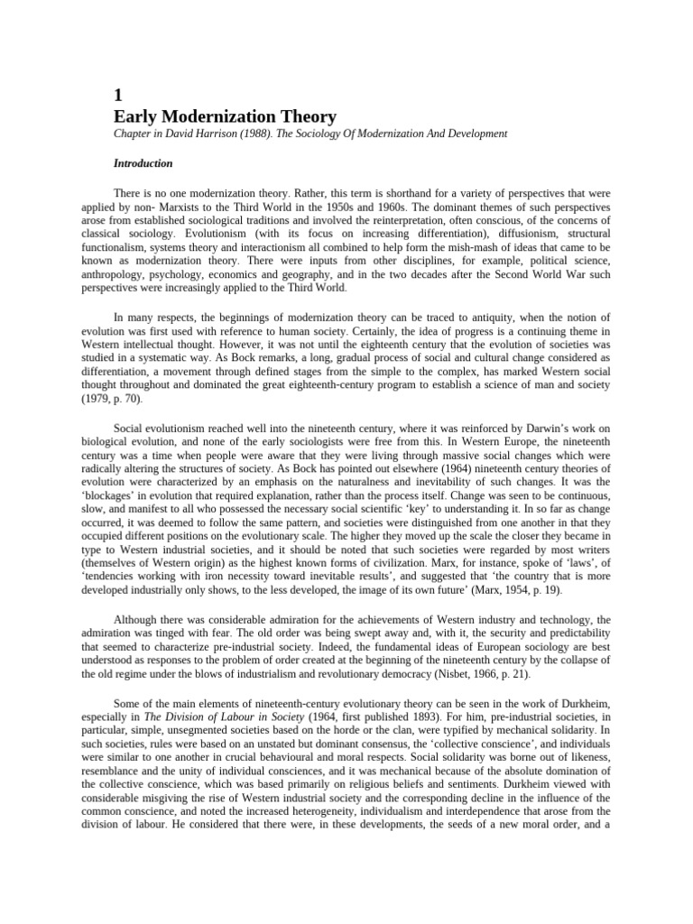 Early Modernization Theory | PDF | Sociology | Sociocultural Evolution