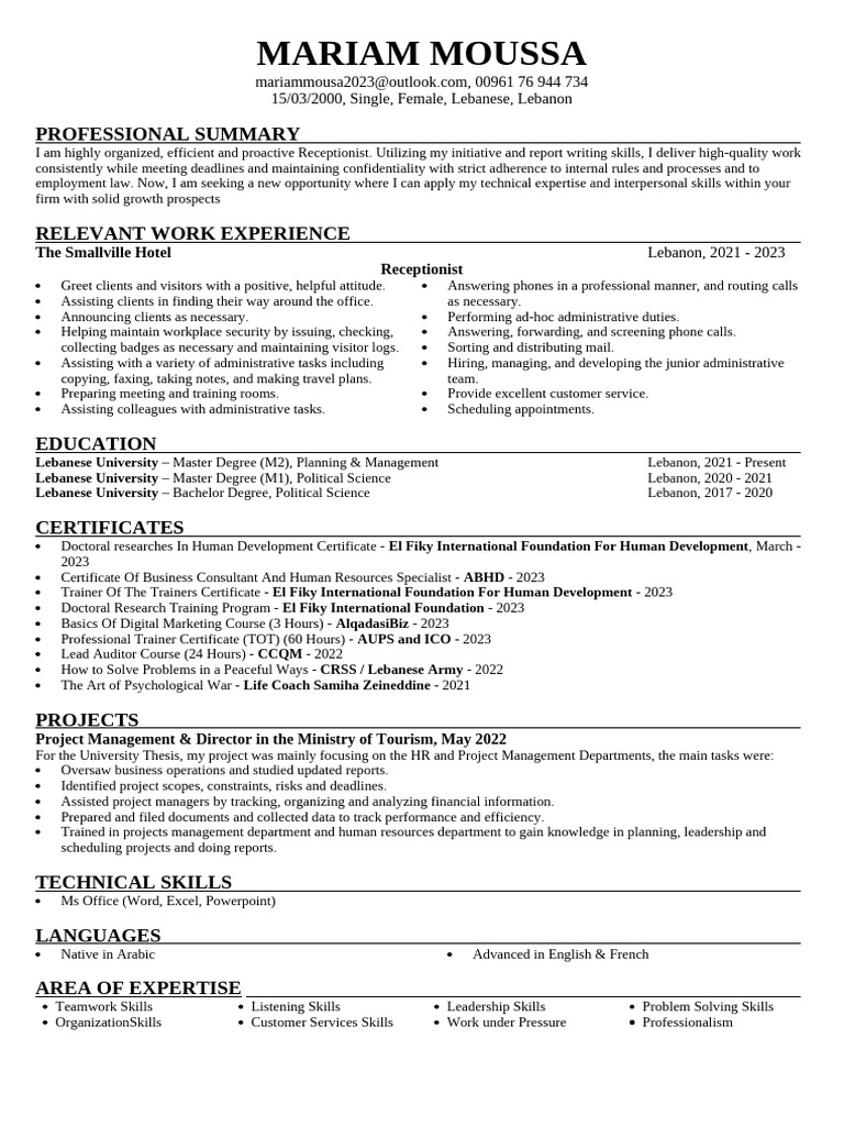 Mariam Moussa Cv (m) 2023 | PDF | Project Management | Business
