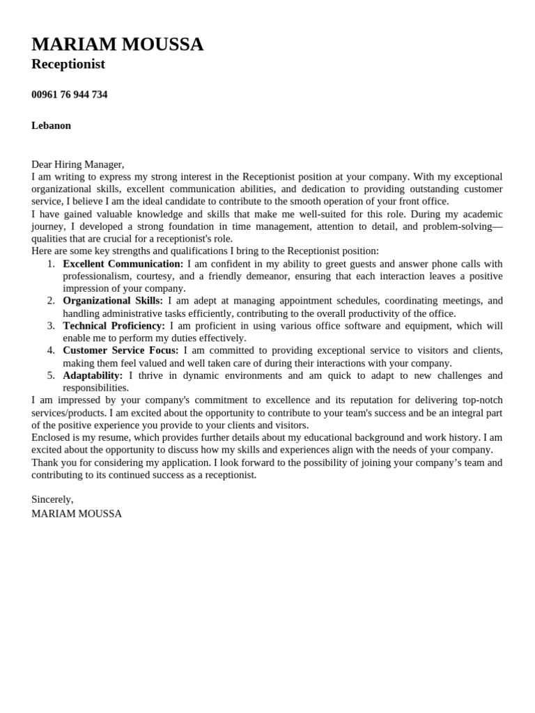 Mariam Moussa Cover Letter | PDF