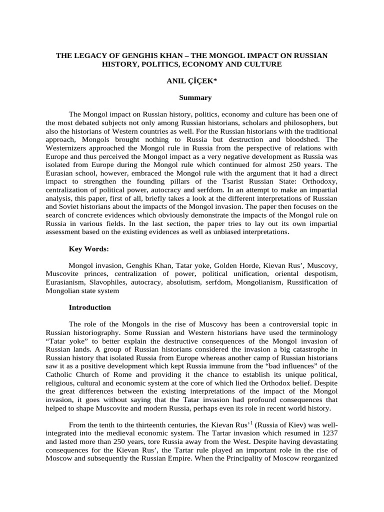 The Legacy of Genghis Khan The Mongol Im | PDF | Mongol Empire | Russia