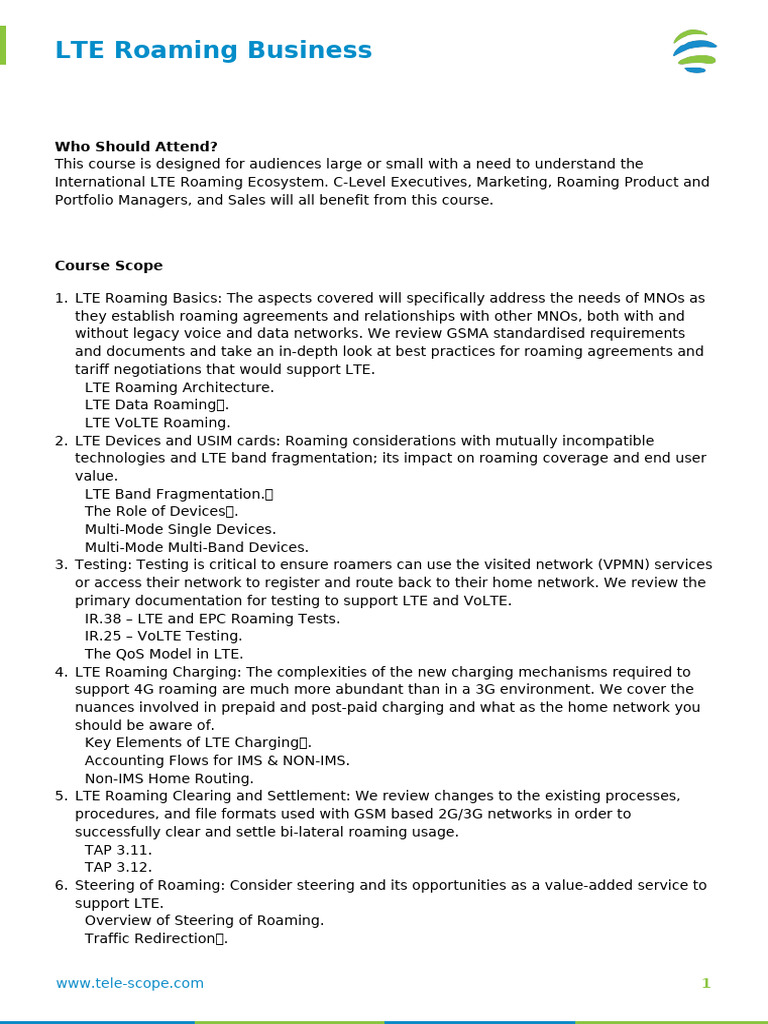 Lte Roaming Business Training Course | PDF | Roaming | Lte ...