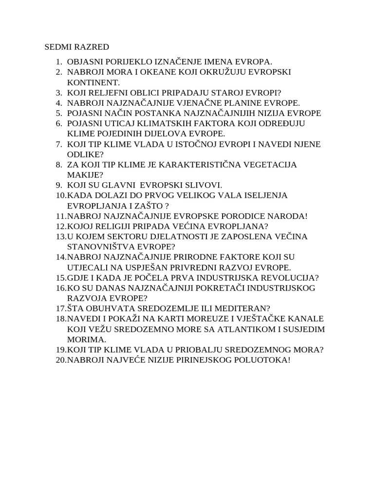 Pitanja 7 Razred, Geografija | PDF