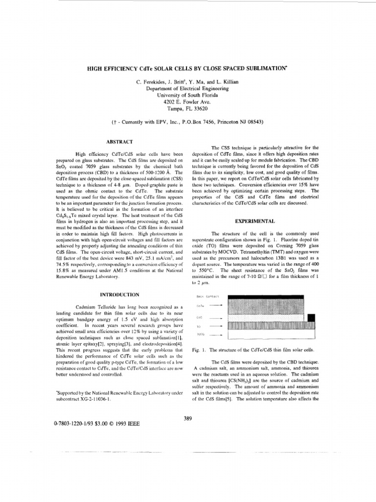 High-Efficiency CdTe Solar Cells | PDF | Solar Cell | Thin Film Solar Cell