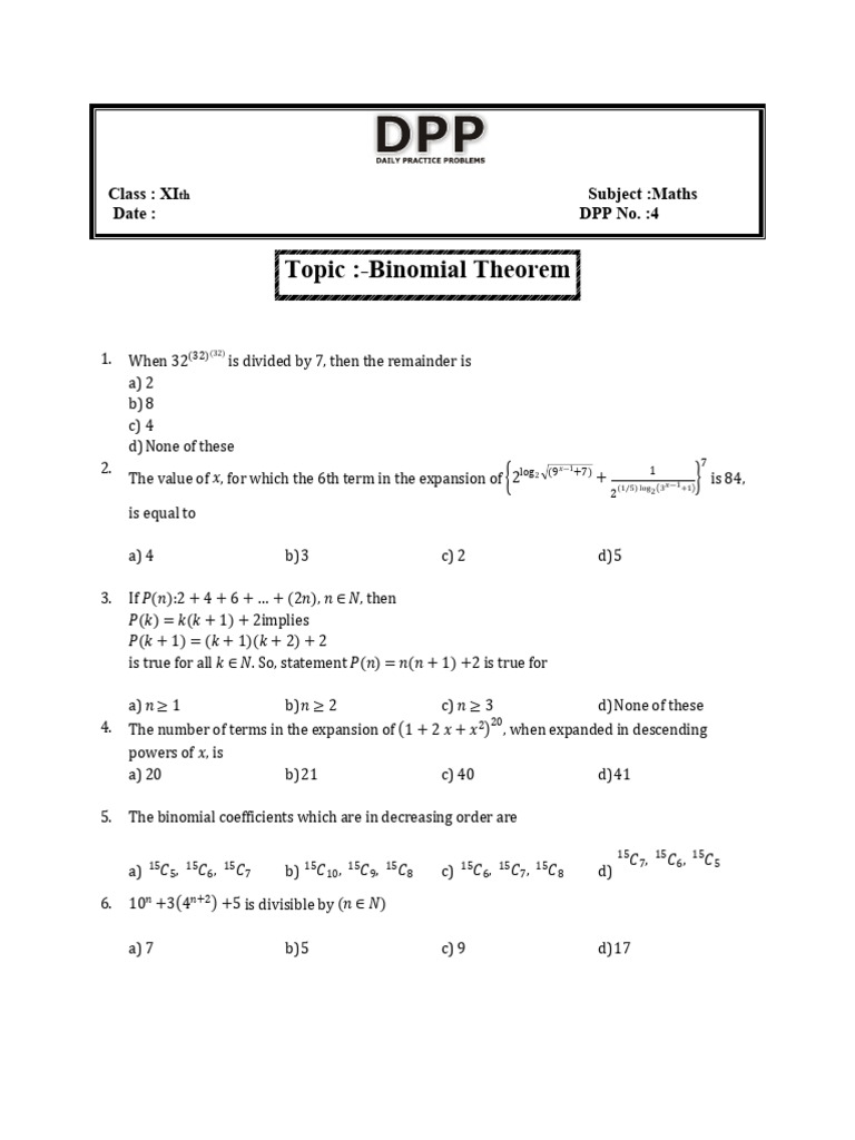 Binomial Theorem DPP4 Min | PDF | Complex Analysis | Mathematical Analysis