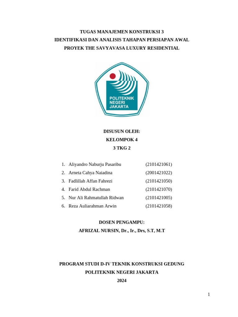Laporan Manajemen Konstruksi 3_3 Tkg 2_kelompok 4 | PDF