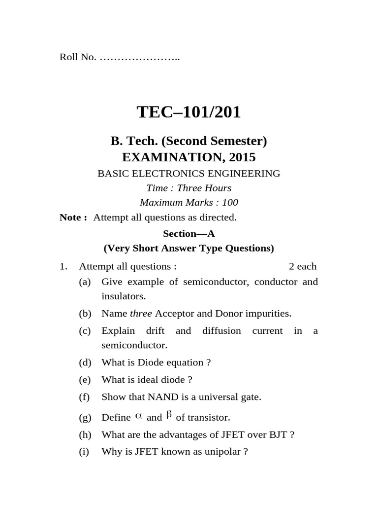 BASIC ELECTRONICS ENGINEERING 2015 -2016 | PDF | Bipolar Junction Transistor | Transistor