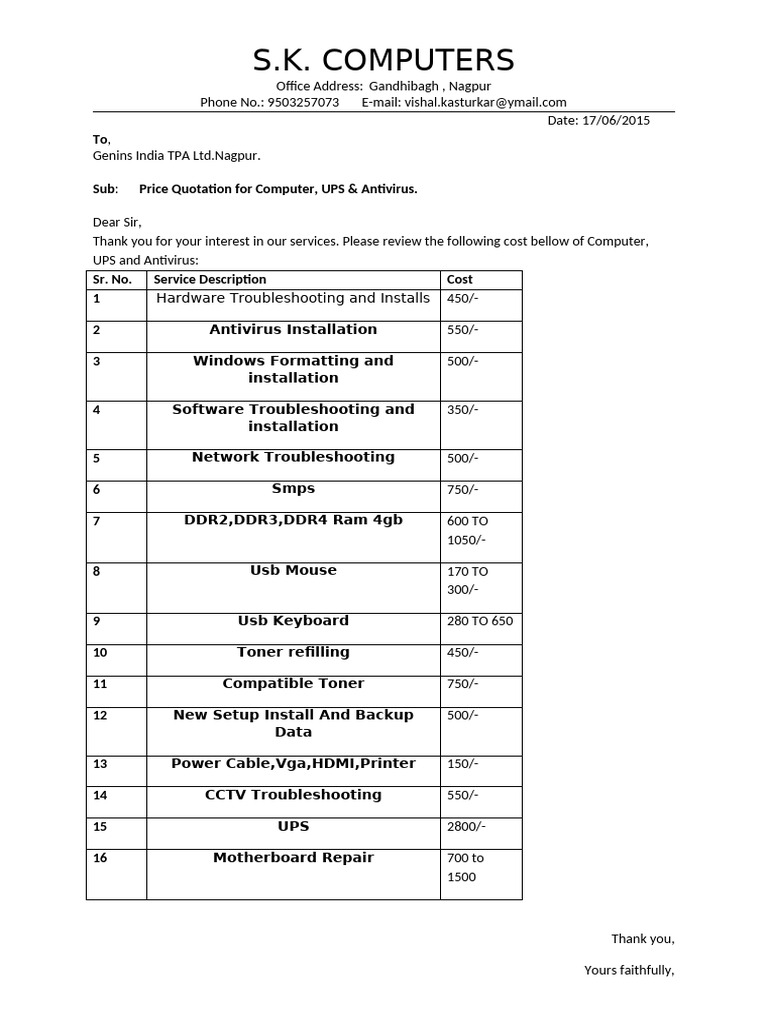 Desktop Quotation To Genins | PDF