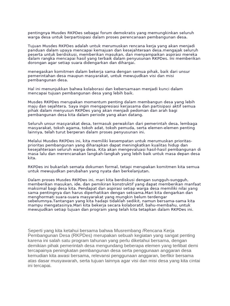 Kata Sambutan Musdes Rkpdes 2024 | PDF