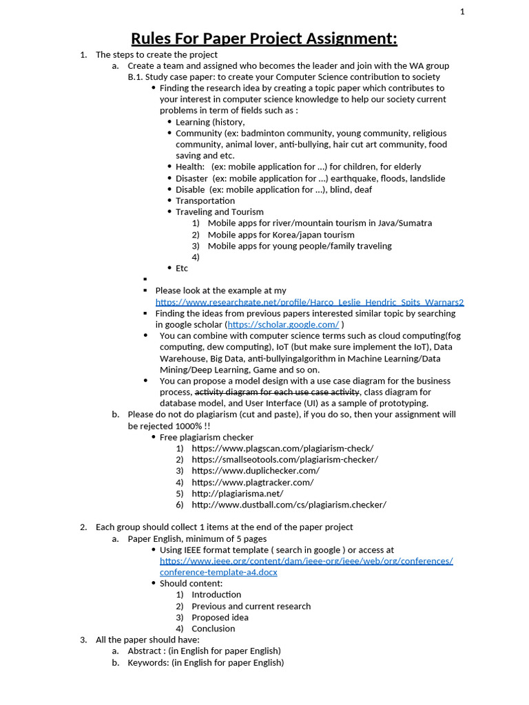2020 - Sept Rule For Paper Project Assignment | PDF | Paragraph | Citation
