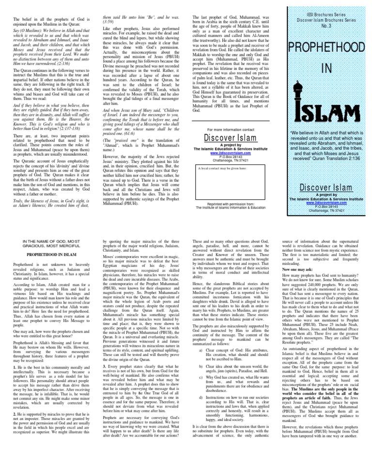 3-Prophethood in Islam | PDF | Prophets And Messengers In Islam | Prophet