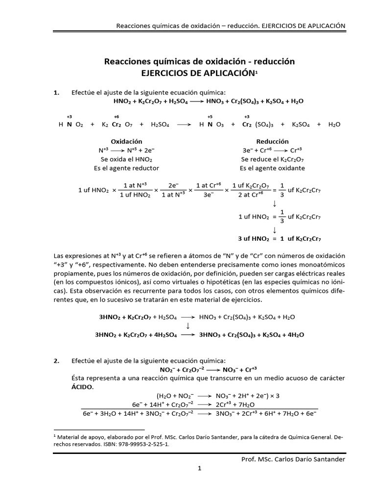 Reacciones REDOX - Ejercicios | PDF | Redox | Sustancias químicas