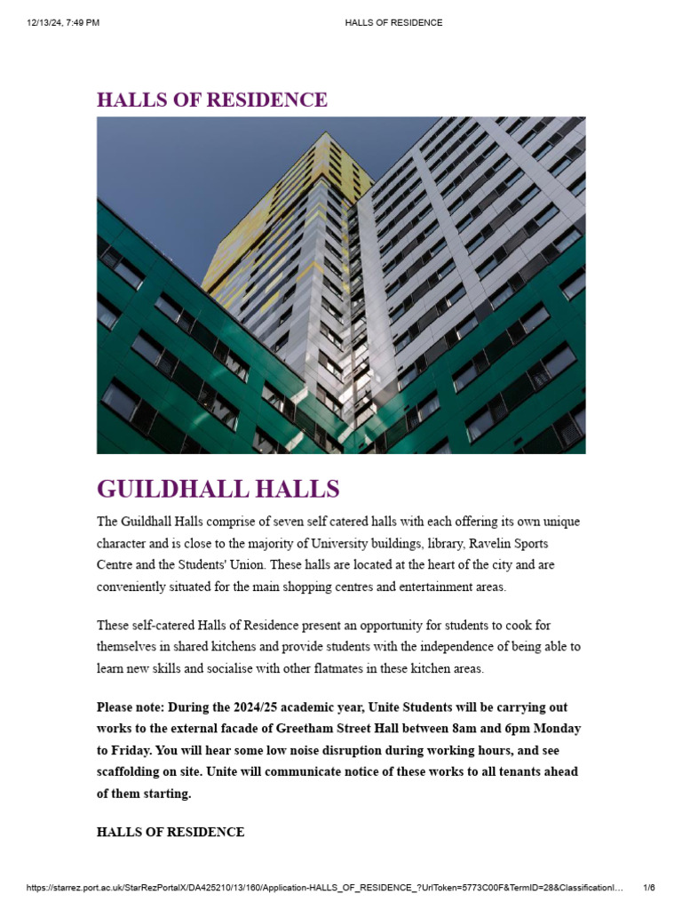 HALLS OF RESIDENCE of UoP | PDF | Dormitory | Bathroom