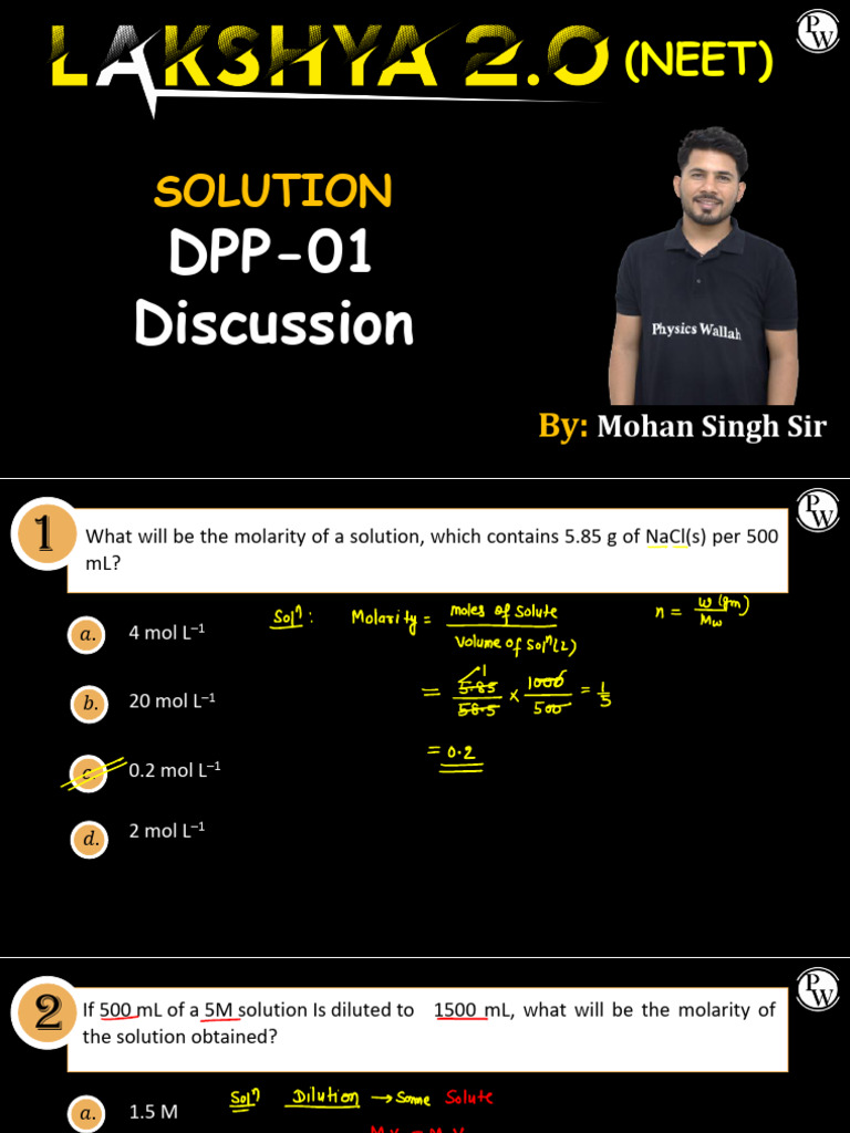 Solution: DPP 01 Solution Notes | PDF | Chemistry | Physical Chemistry