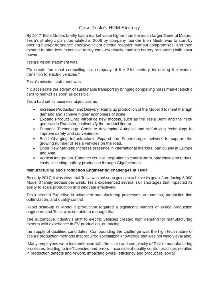 Tesla's HRM Strategy Challenges | PDF | Economies | Business