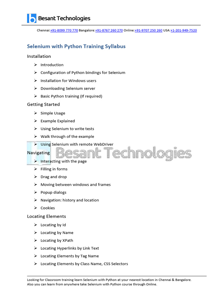 Selenium With Python Course Syllabus Pdf