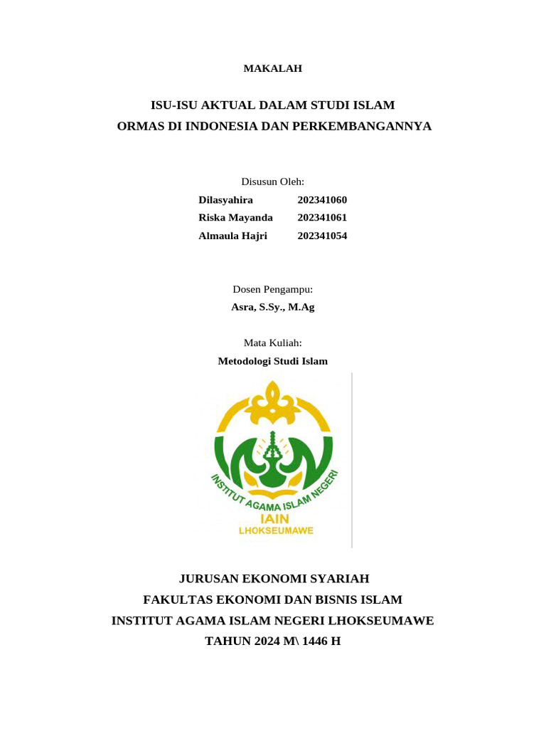 MAKALAH Isu-Isu Aktual Dalam Studi Islam Ormas Di Indonesia Dan Perkembangannya | PDF
