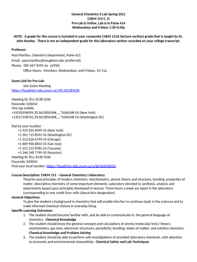 CHEM 152 Lab Spring 2021 Overview | PDF | Chemistry | Knowledge