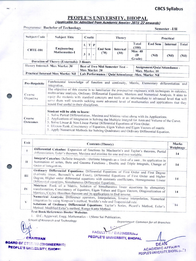 B.tech CBCS First Year Syllabus | PDF