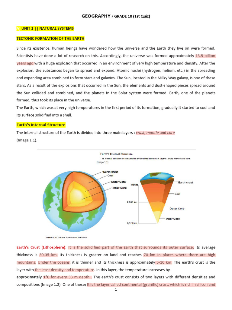 Grade 10 Geography: Earth's Tectonics | PDF | Earth | Plate Tectonics