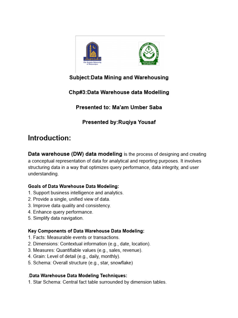 Data Mining and Warehousing (chp#3) . | PDF | Conceptual Model | Data ...