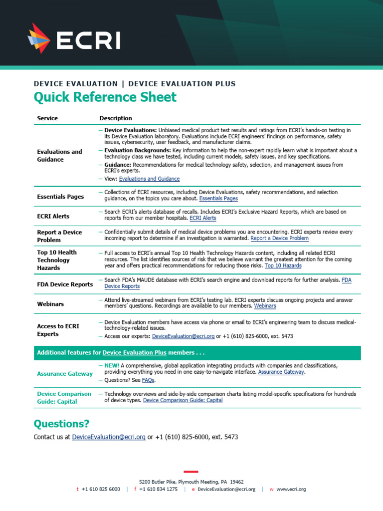Device Evaluation Quick Reference | PDF | Food And Drug Administration | Databases