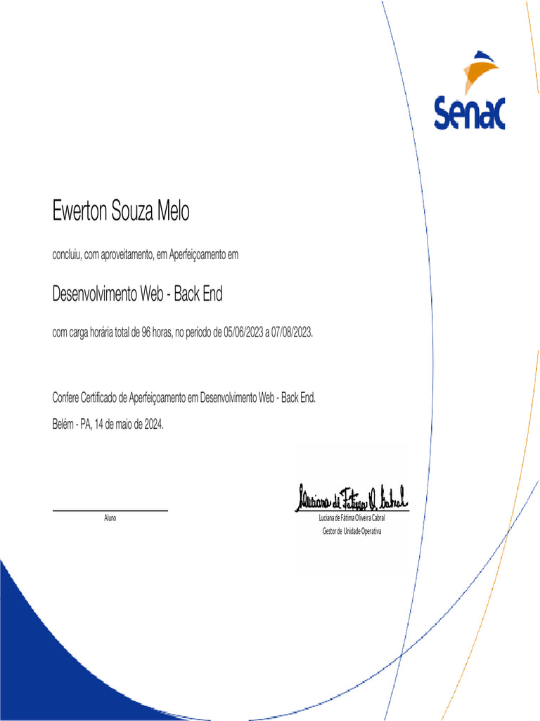 Certificado SENAC BackEnd | PDF