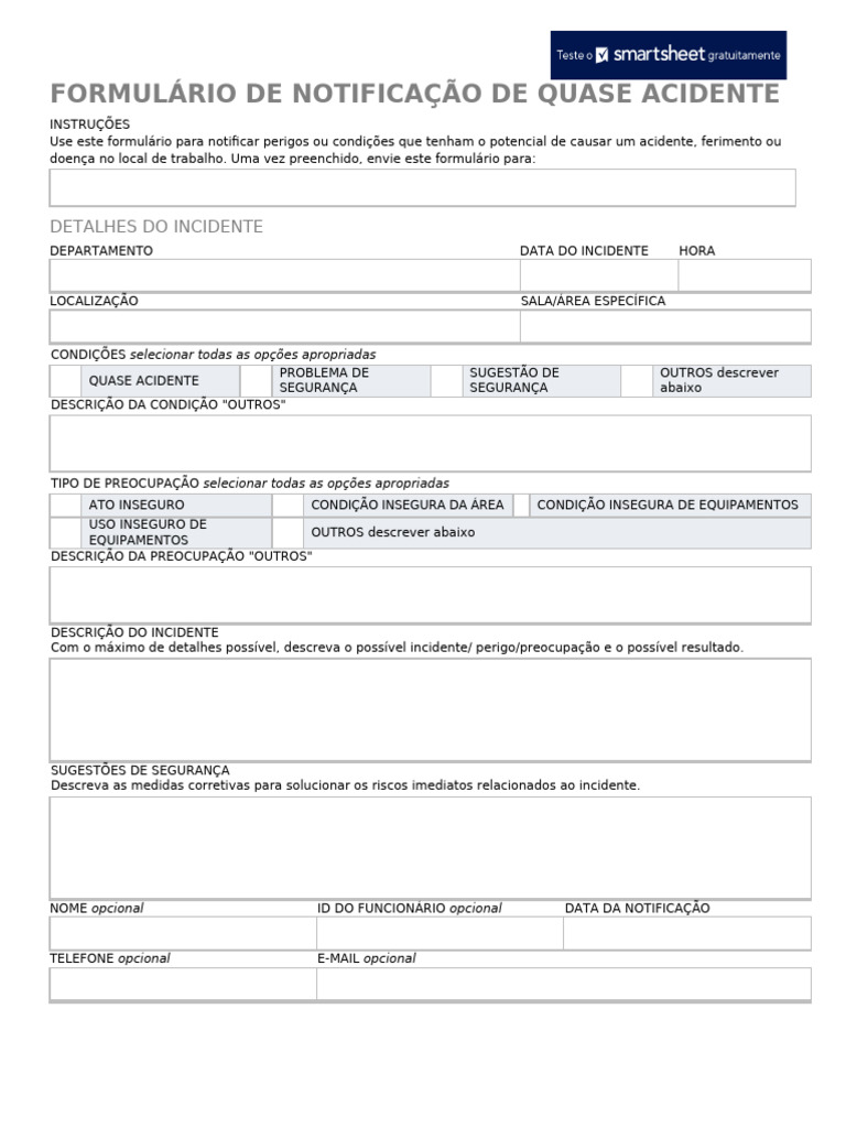 IC Near Miss Report Form Template 10691 - WORD - PT | PDF