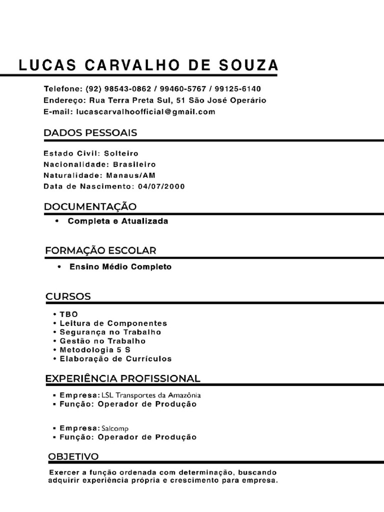 Currículo Lucas Carvalho | PDF