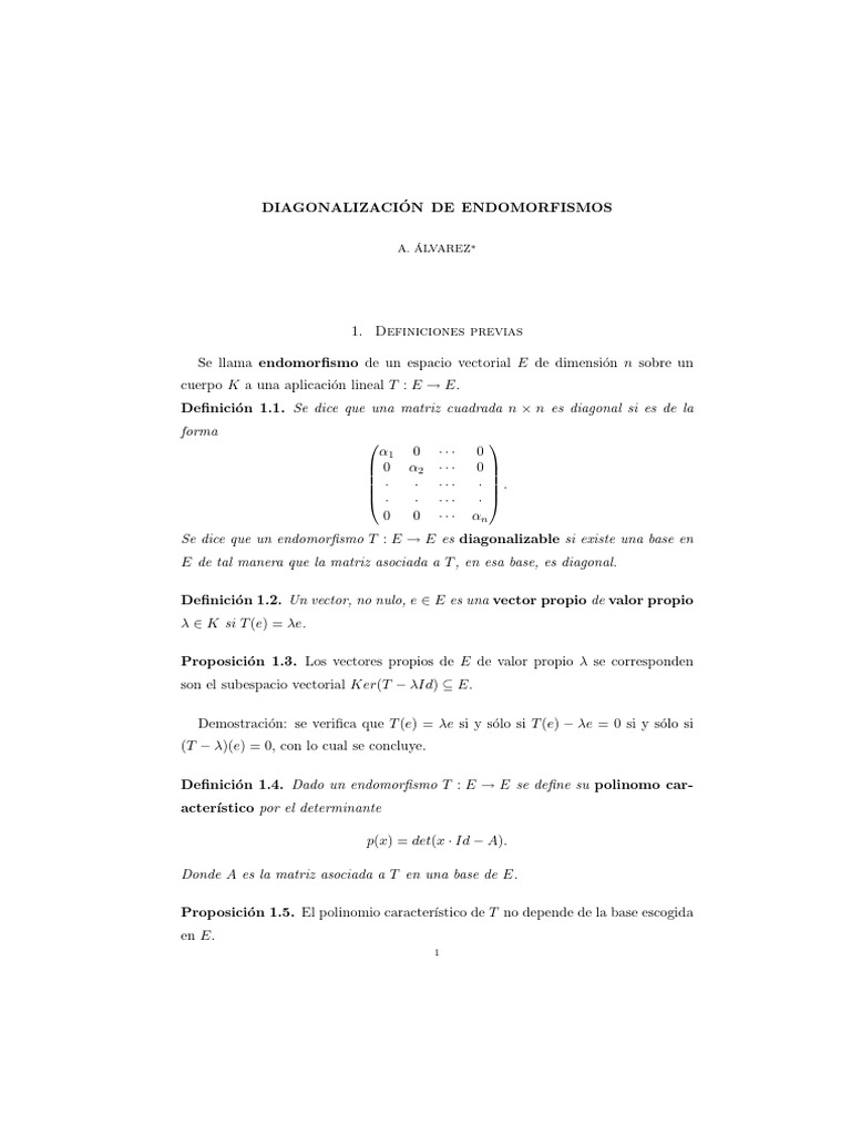 Tema 1 - Diagonalización de Endomorfismos | PDF | Mapa lineal | Valores propios y vectores propios