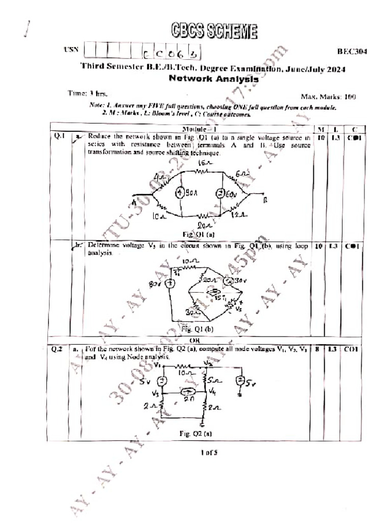 Network Analysis VTU Question Papern Jan 2024 | PDF