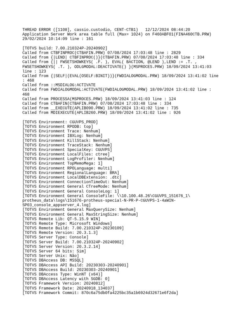 Application Server Work Area Full Error | PDF | Computing