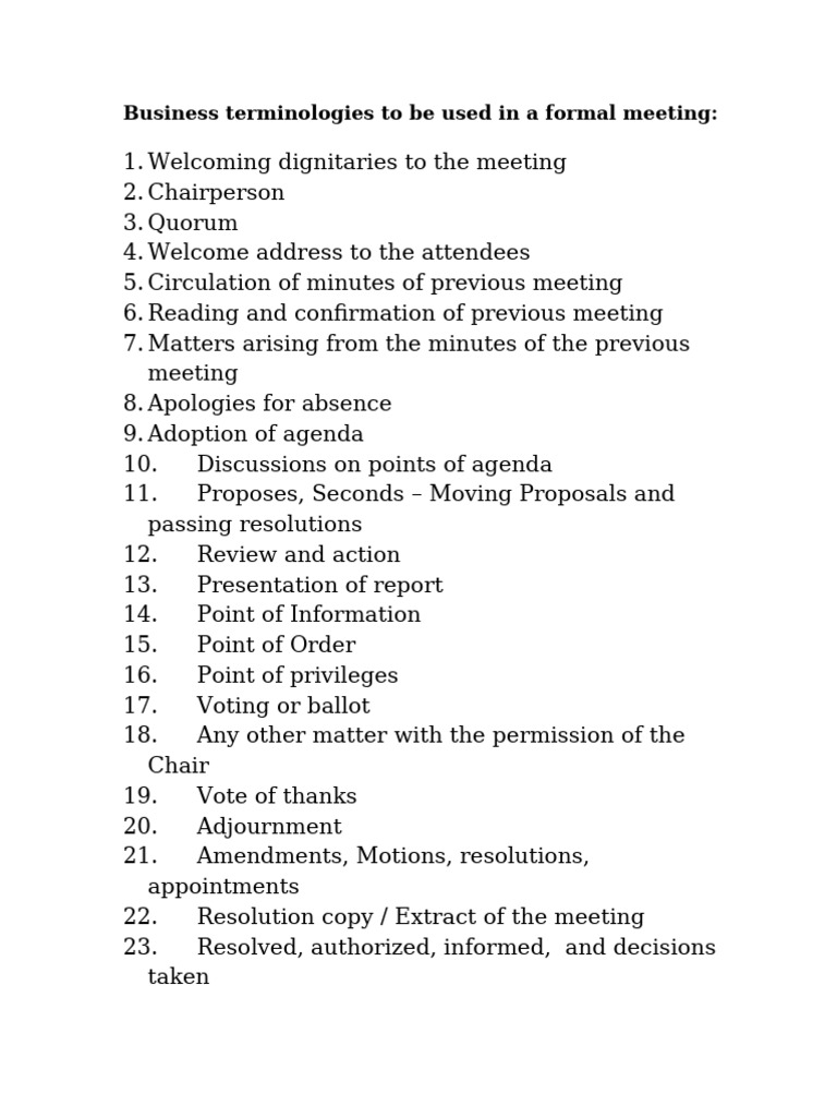 Terminologies in a Meeting | PDF
