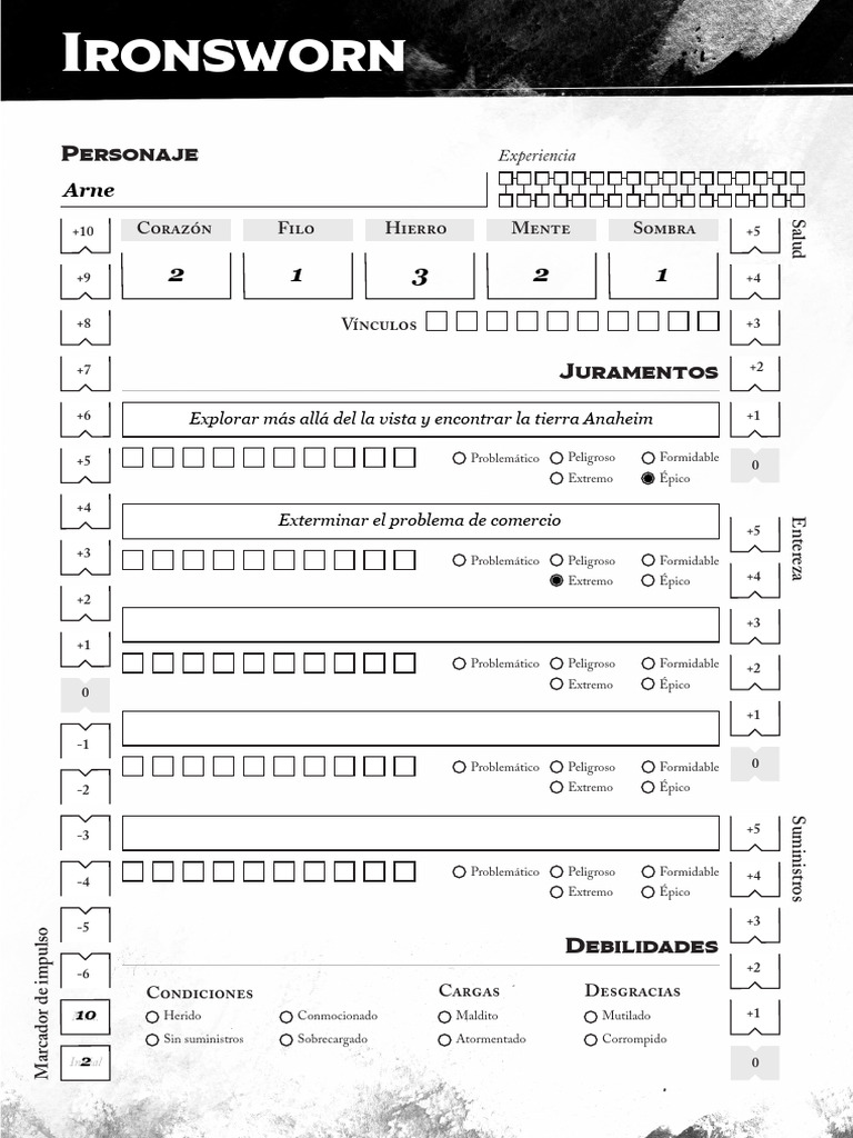 Hoja de Personaje de Ironsworn | PDF