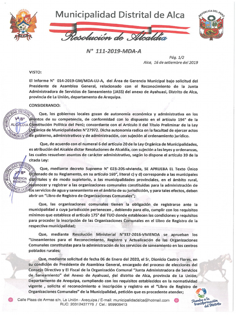 17.7 Acta de Reconocimiento de La JASS | PDF