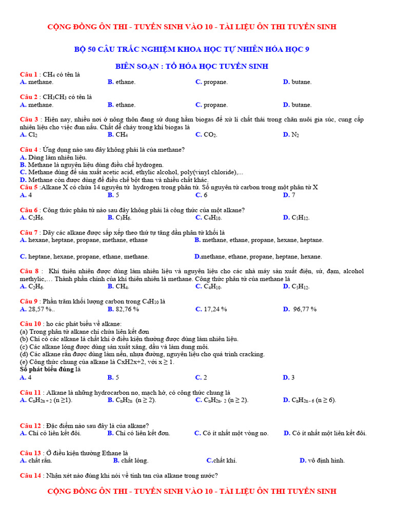 [Cđot] Khtn Hóa Học 9 - Bt Tn Alkane - Ndm | PDF