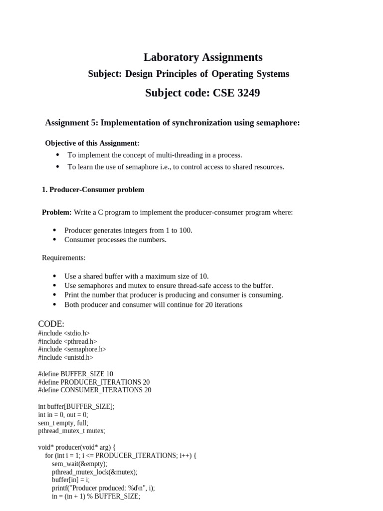 Lab Assignment-5_DOS(CSE3249) | PDF | Computer Science | Concurrent ... Lab Assignment-5_DOS(CSE3249) | PDF | Computer Science | Concurrent ...