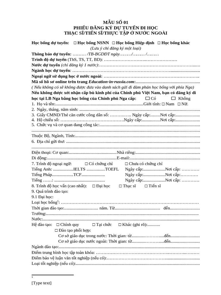 Mau 01- Phiếu đăng ký SĐH | PDF