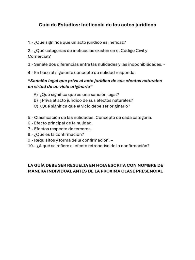 Guía: Ineficacia de Actos Jurídicos | PDF