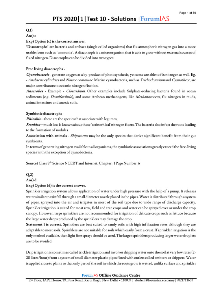 A 2020 ForumIAS Test 10 | PDF | Digestion | Biological Pest Control
