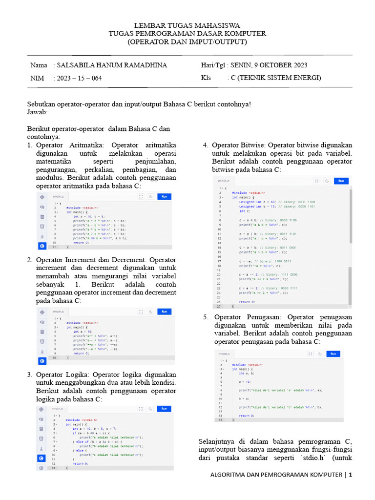 Operator dan Input Output DPK | PDF