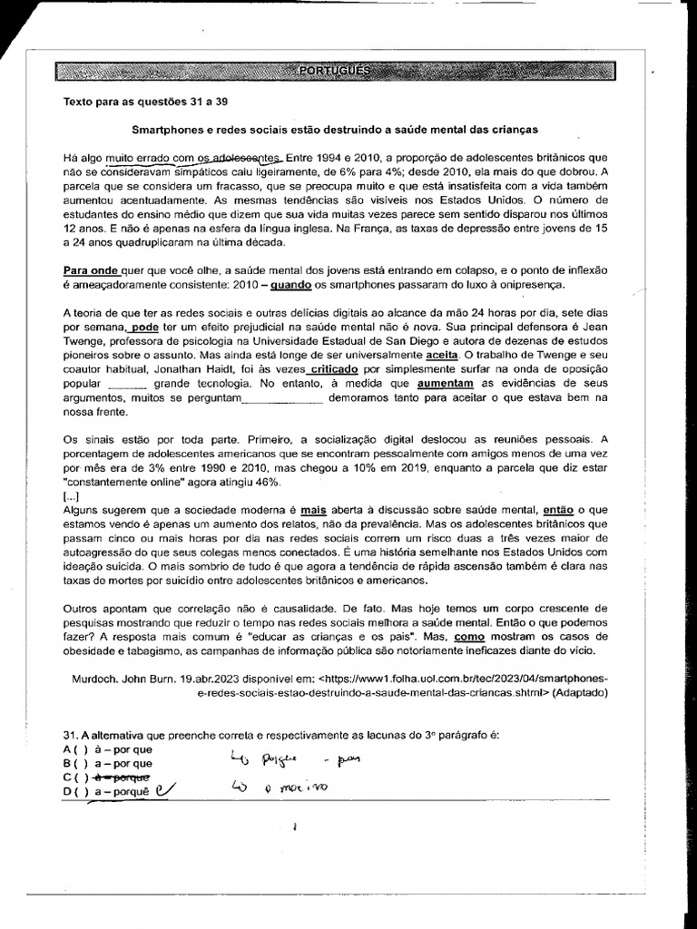 Prova Português Ibam Indaial | PDF