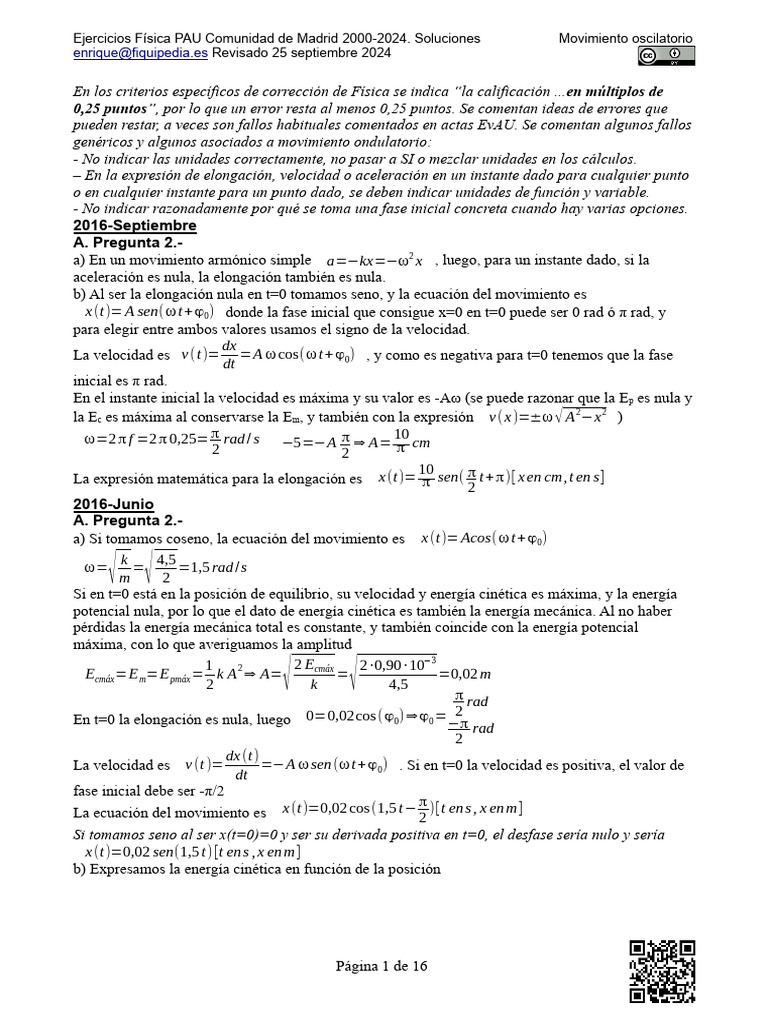 F3.1 PAU MovimientoOscilatorio Soluc | PDF | Oscilación | Funciones trigonométricas